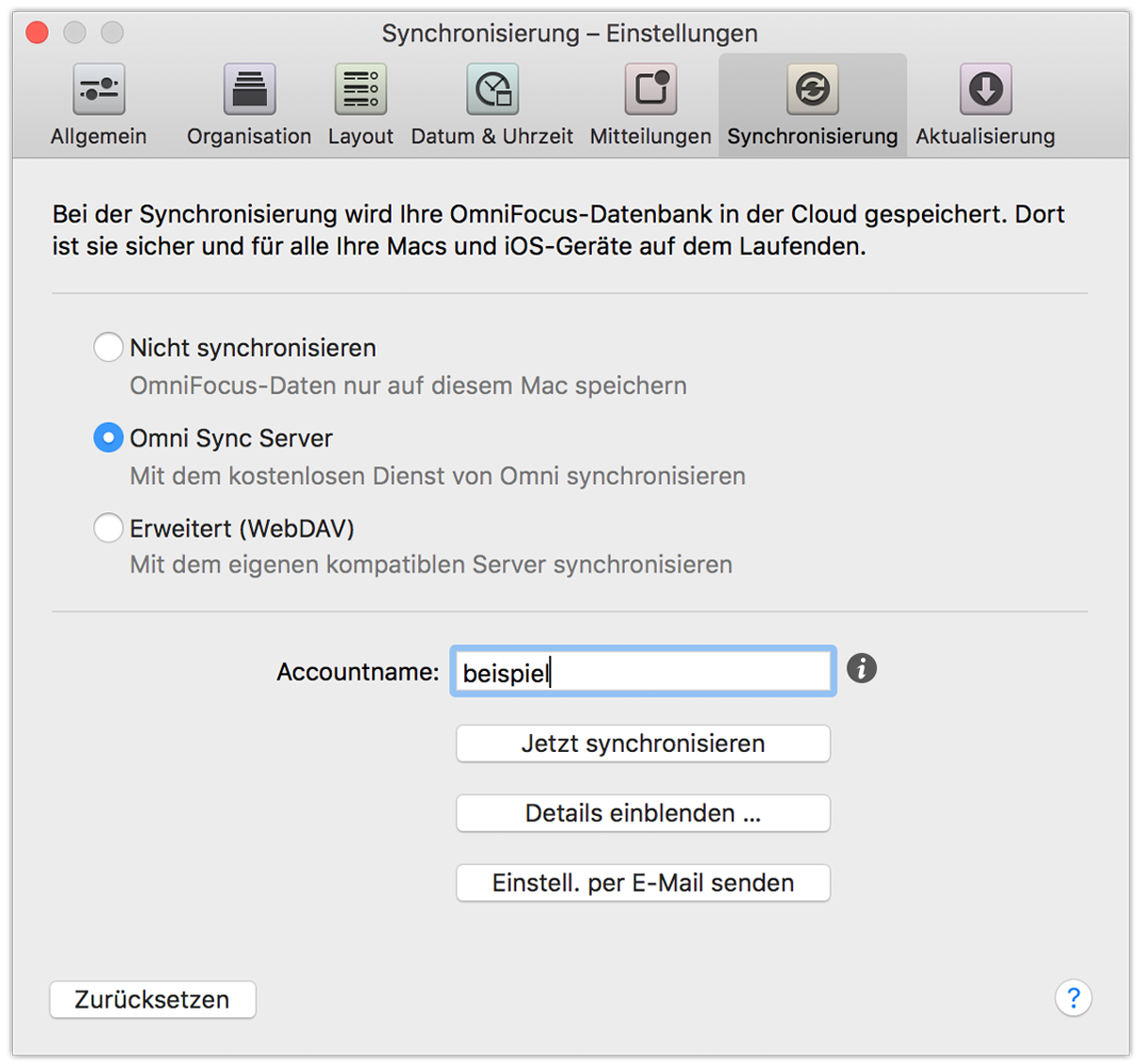 OmniFocus 2 für Mac-Benutzerhandbuch – Einstellungen
