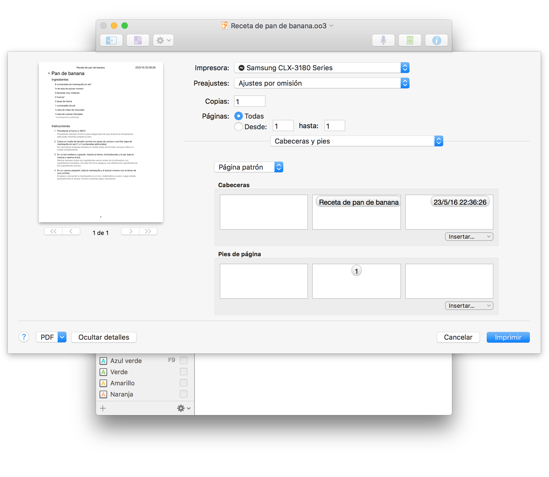 Manual del usuario de OmniOutliner 4.5.3 para Mac -- Imprimir desde OmniOutliner