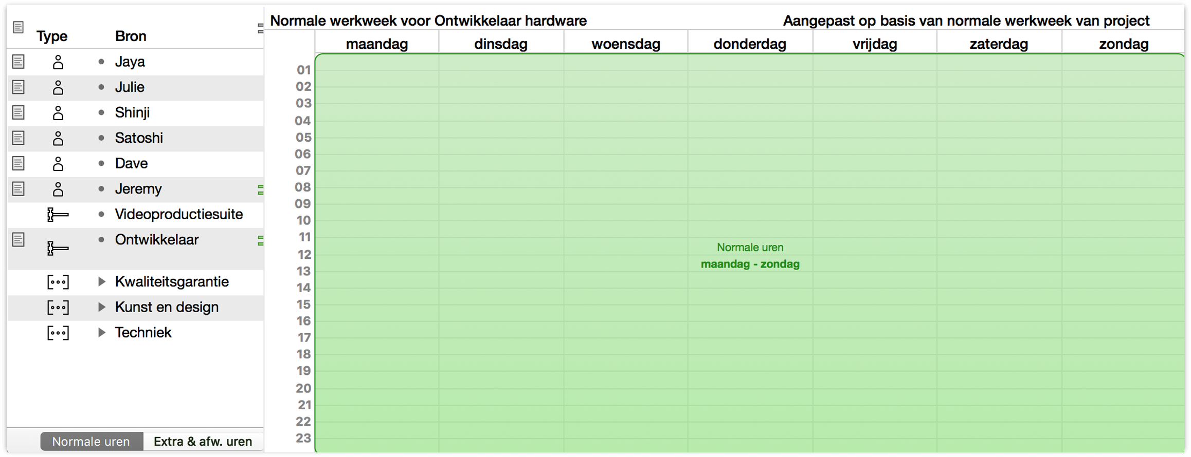 Handleiding OmniPlan 3 voor Mac — Werken in agendaweergave